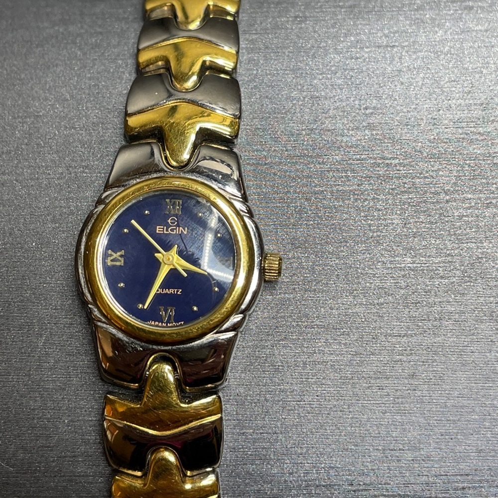 Elgin Quartz Wrist Watch Ladies Blue Face Gold & Silv… - Gem